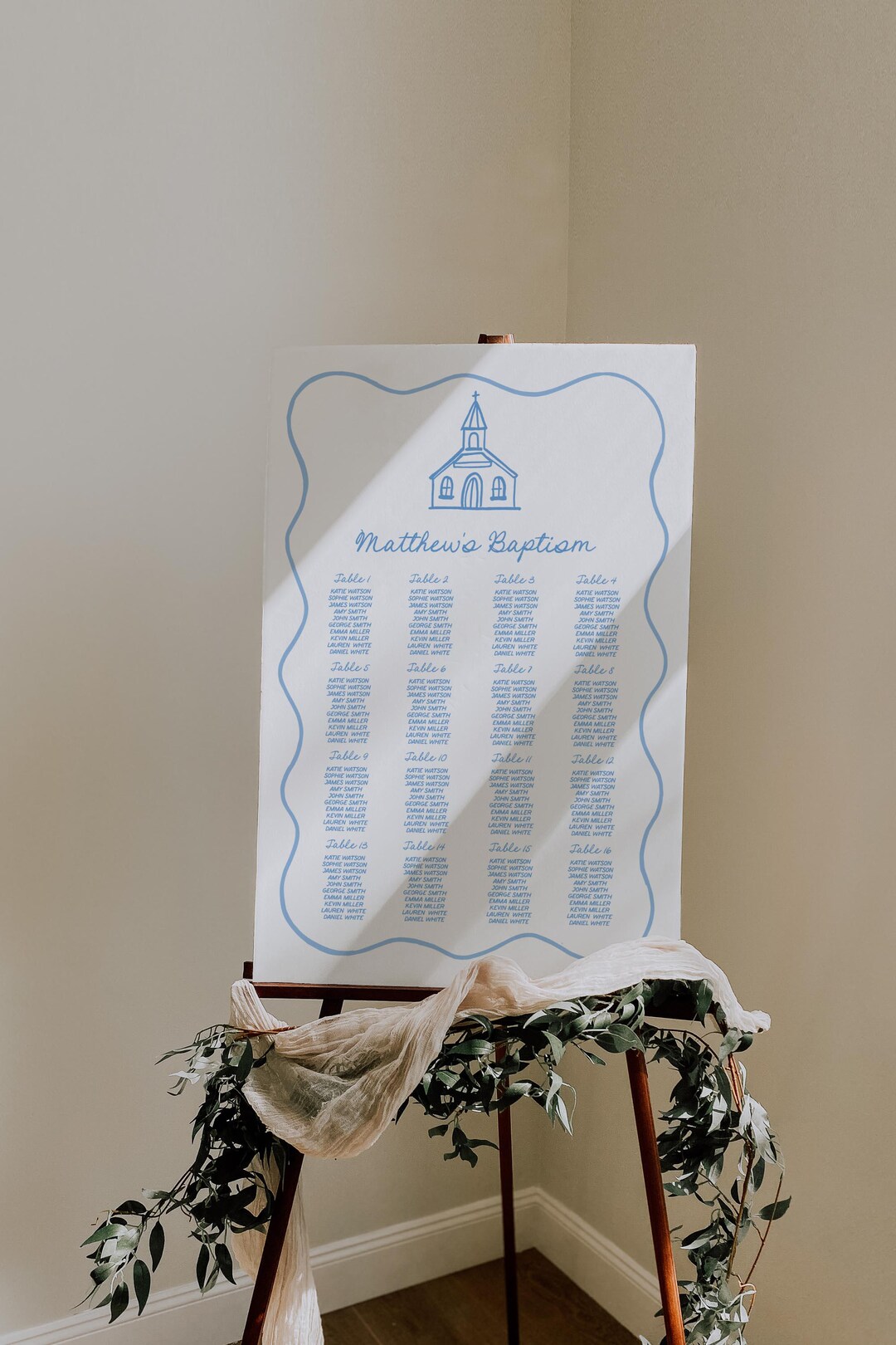 Hand Drawn Baptism Seating Chart Boy Editable Template Whimsical ...