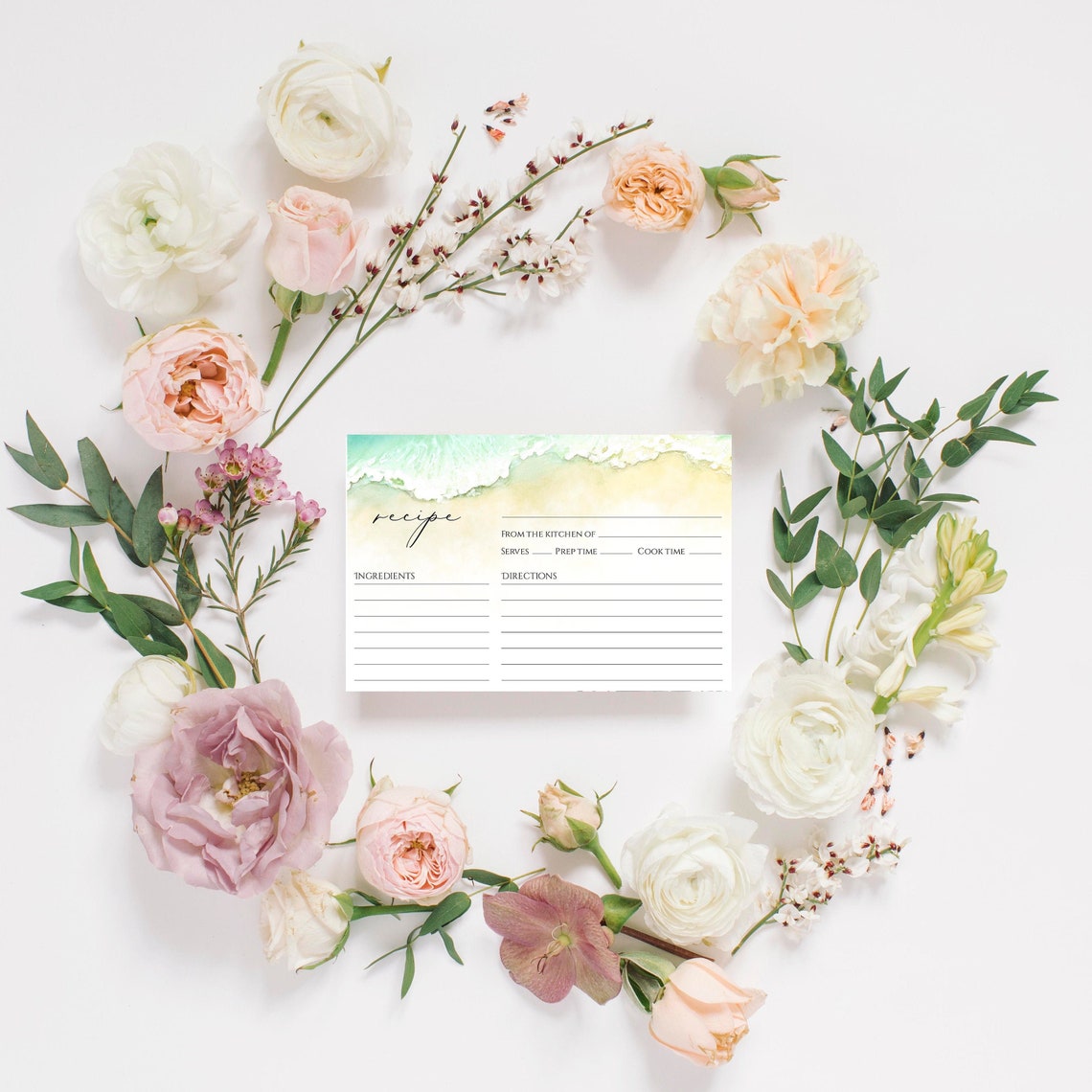 Seashore Recipe Card Template, Instant Download, Beach Recipe Card ...