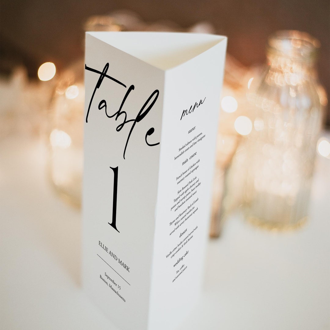 Minimalist Trifold Table Number Template 100% Editable Triangle Table ...