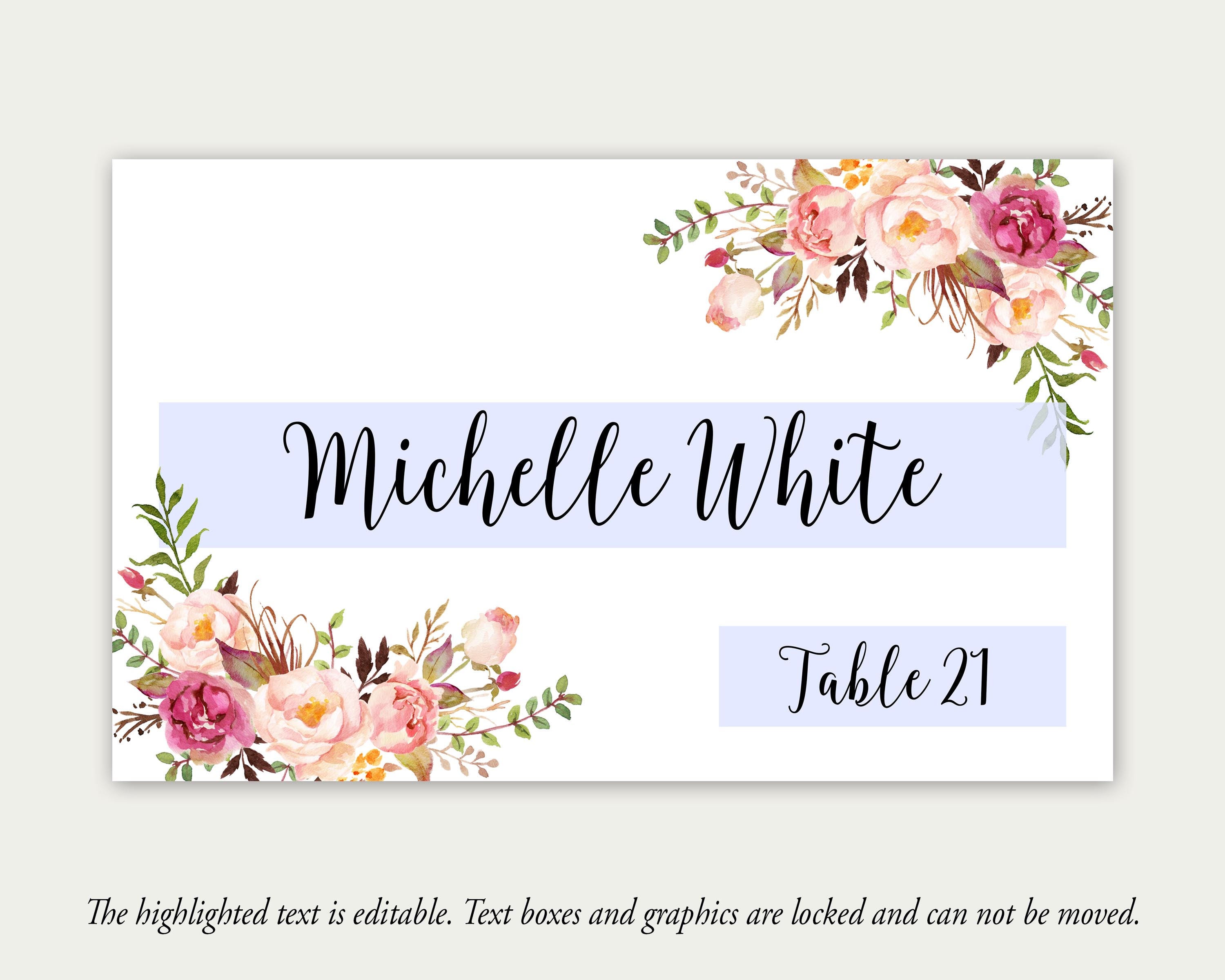 Wedding Place Cards Place Card Template Editable Reserved - Etsy