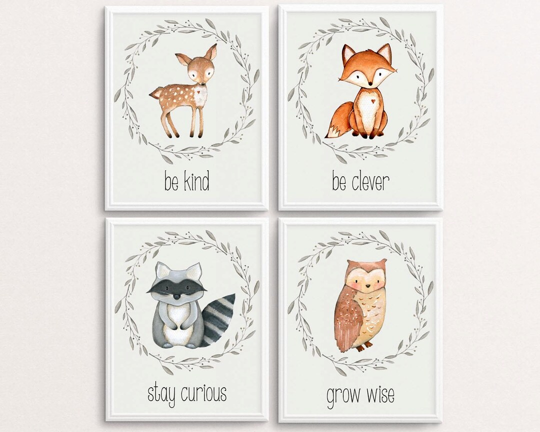 Woodland Nursery Set, Deer Poster, Fox Print, Owl Printable, Racoon Art ...