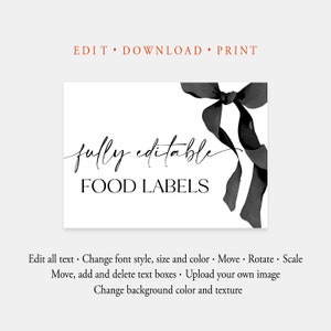 Bow Buffet Card Bow Bridal Shower Food Label Ribbon Birthday Food Card ...
