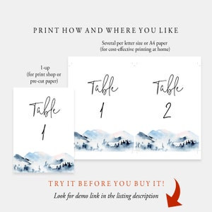 Mountain Table Numbers, Outdoor Dinner Numbers, Printable Wedding Table ...