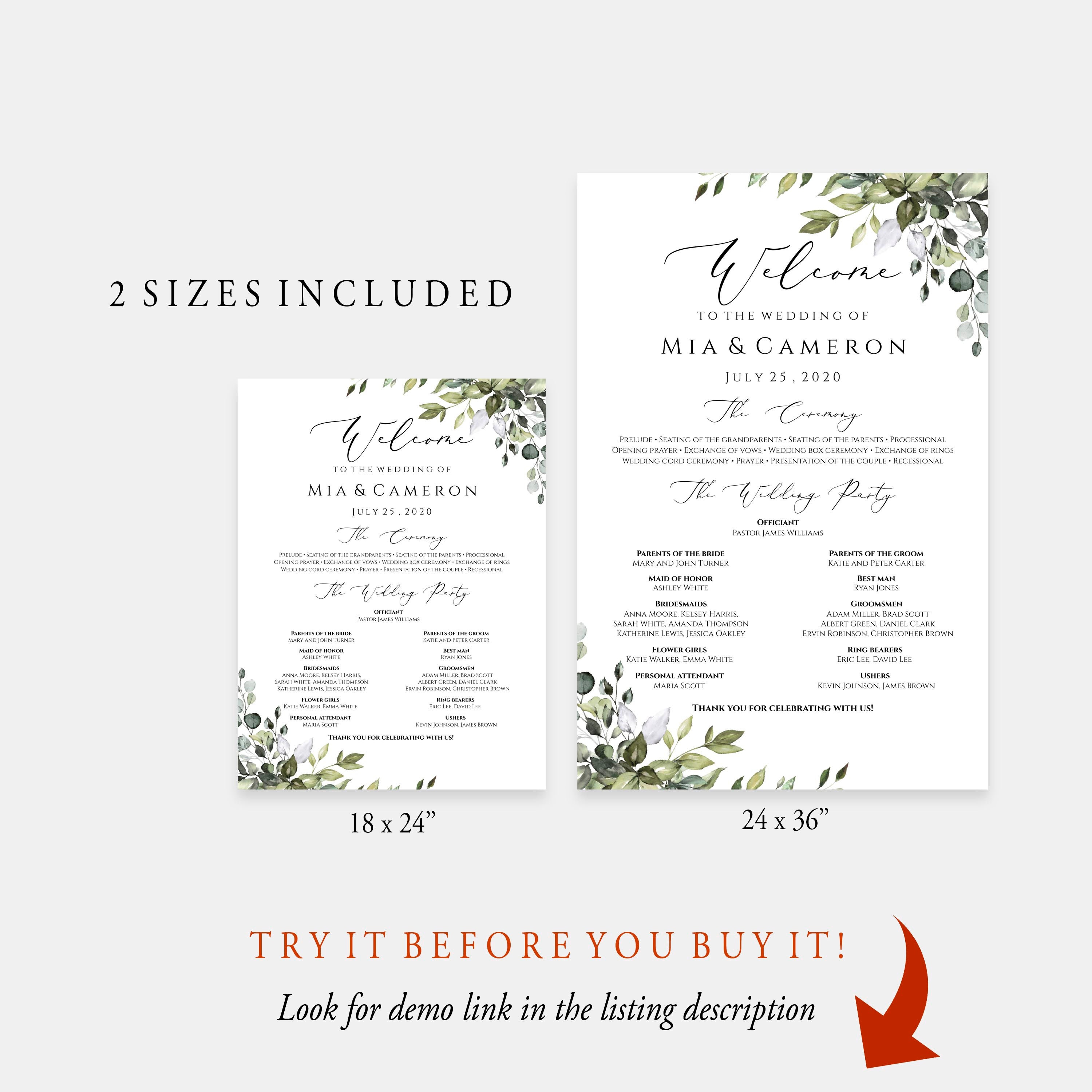 Greenery Wedding Program Poster Wedding Program Board - Etsy