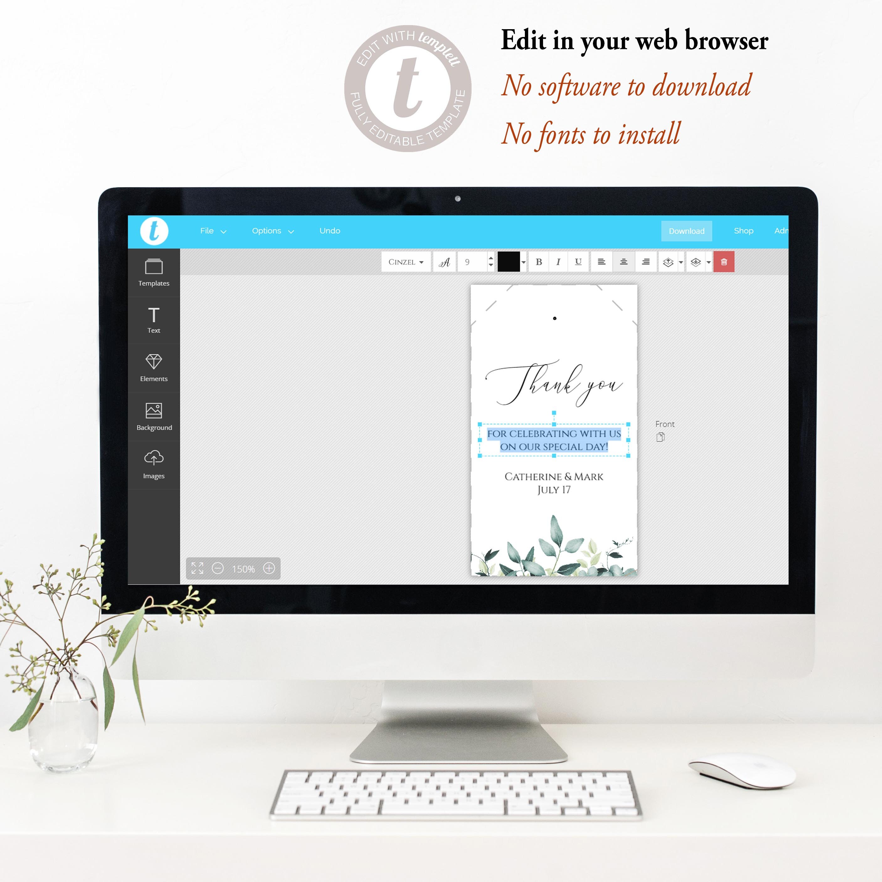 Eucalyptus Thank You Tag Template 100% Editable Wedding | Etsy