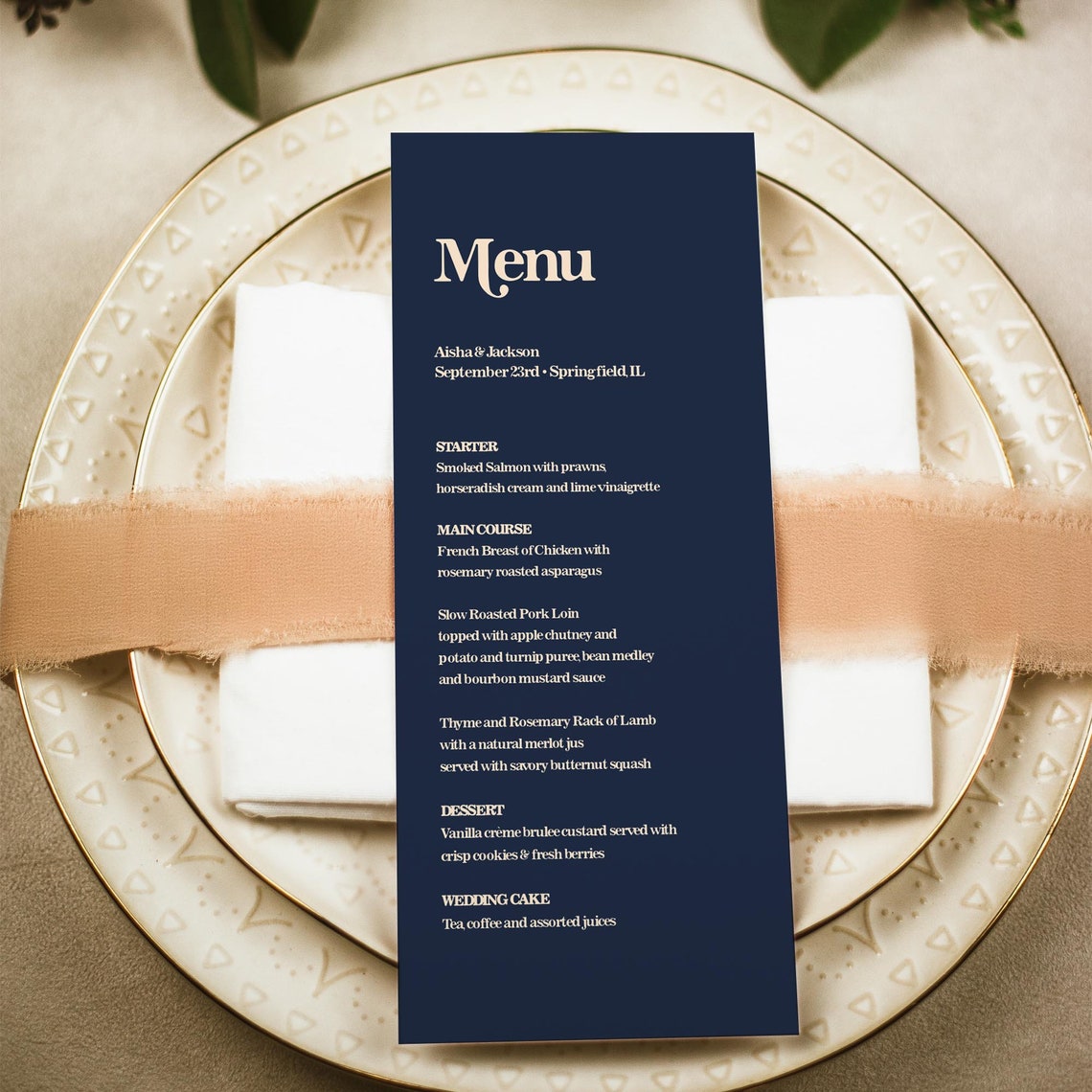 Navy Menu Template Printable Wedding Menu Cards DIY Editable - Etsy