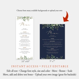 Greenery Menu Template, Instant Download, Editable Wedding Menu Cards ...