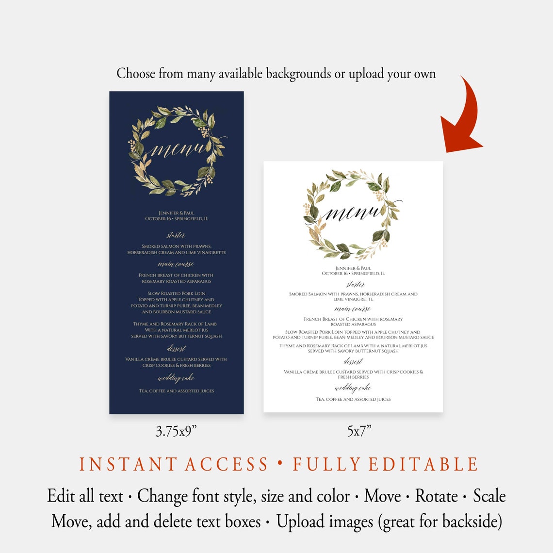 Navy and Gold Menu Template Instant Download Editable - Etsy Canada