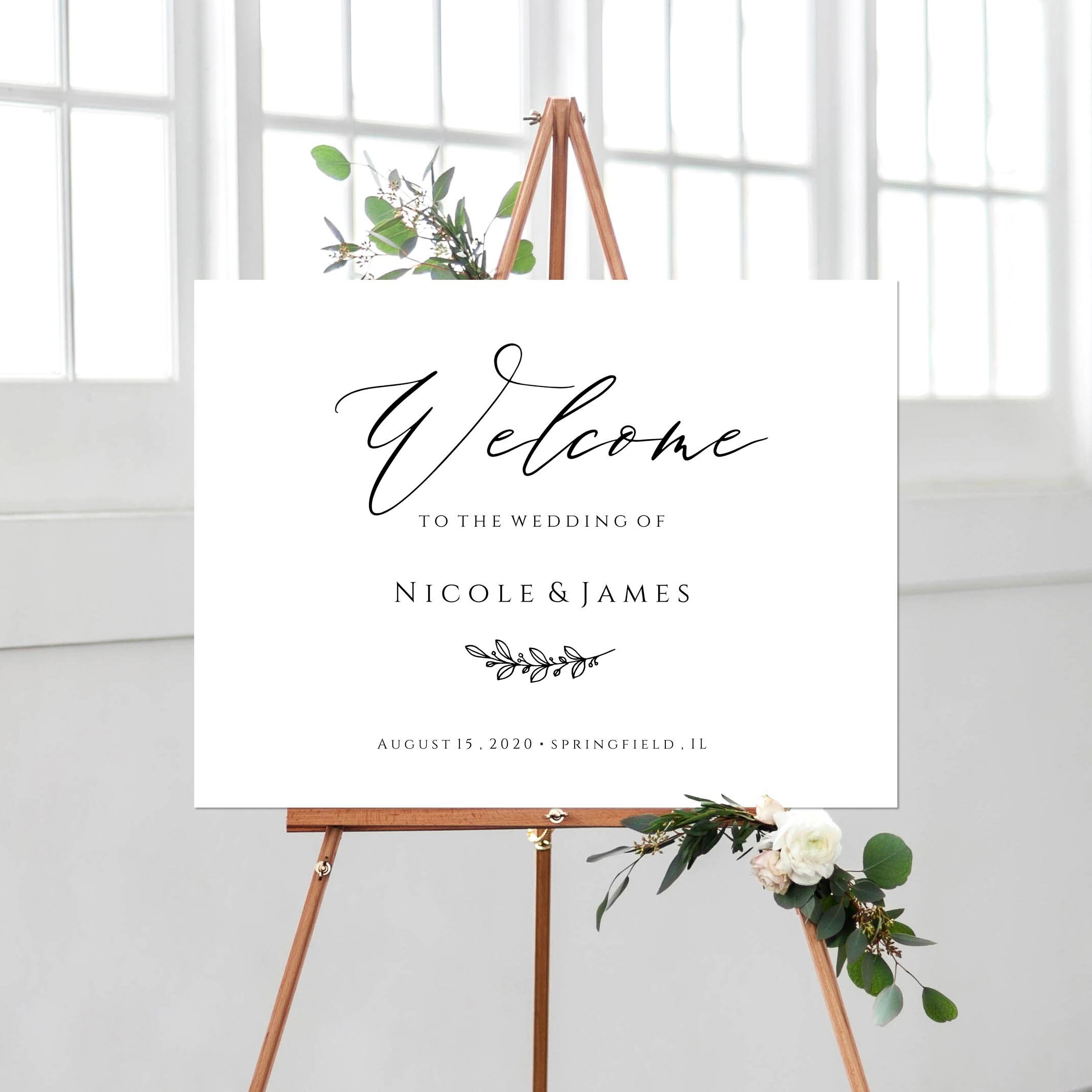 Paper Classic Wedding Welcome Sign Template Printable Editable Simple ...