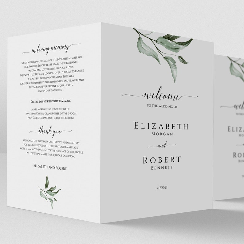 Folded Wedding Program Template Fully Editable Folded - Etsy