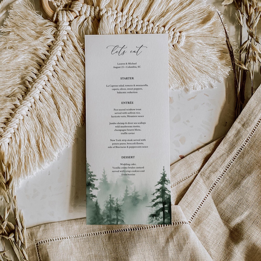 Forest Menu Template Mountain Wedding Menu Printable Dinner Menu Cards ...