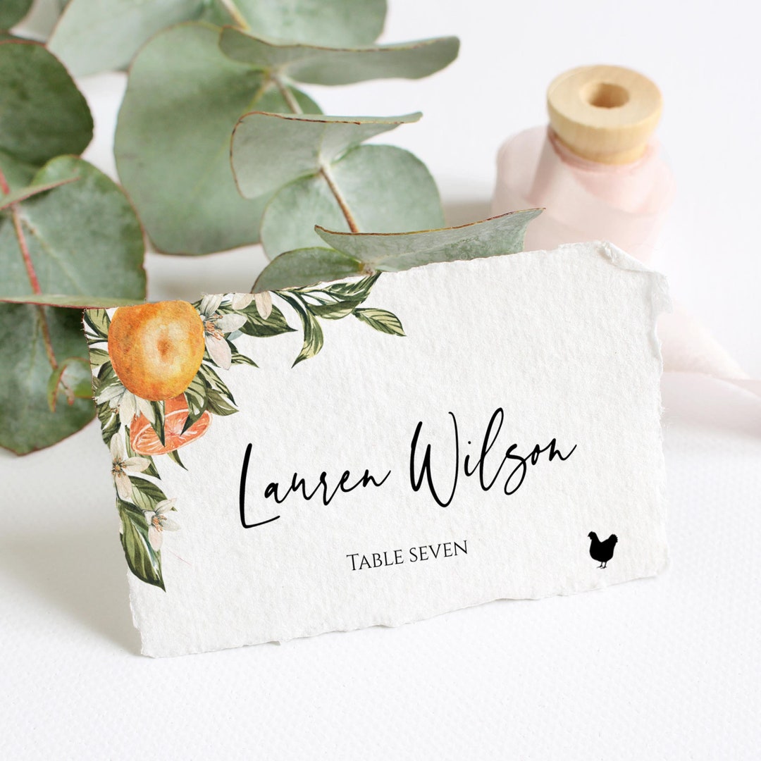 Orange Place Cards, Citrus Place Cards Wedding, Editable Escort Card ...