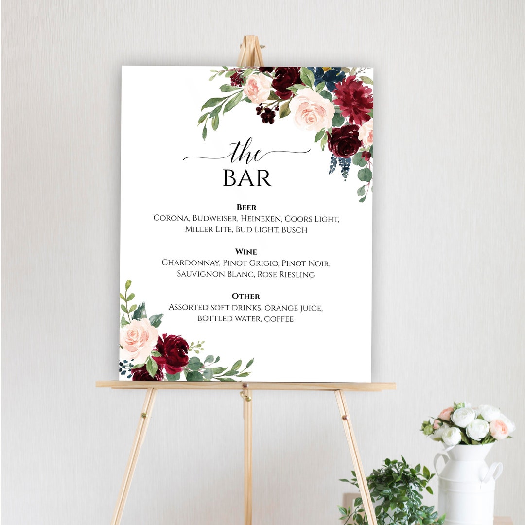 Bar Menu Sign Template, Instant Download, the Bar Sign, Bar Menu ...