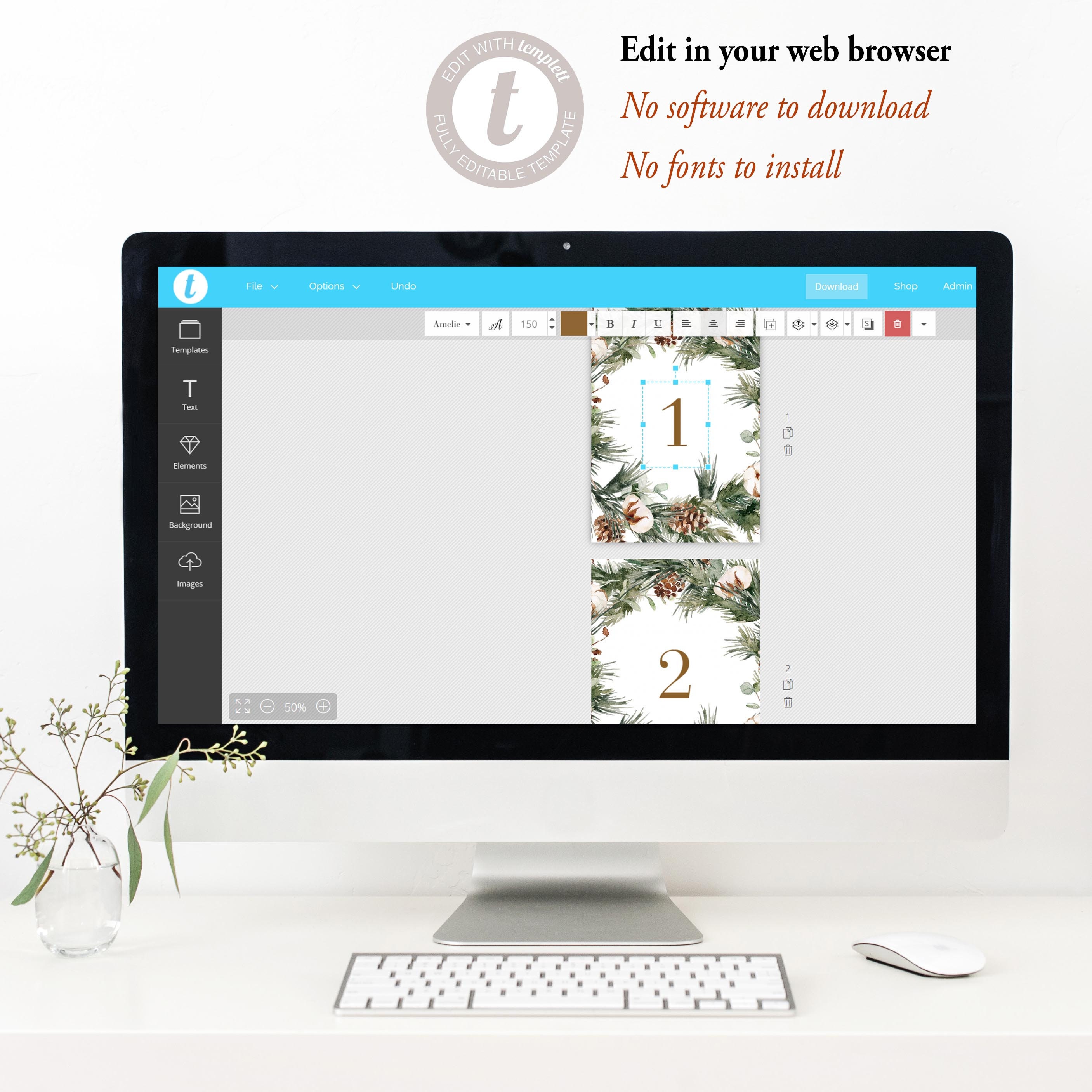 Cotton and Pine Cone Table Number Template Editable Winter - Etsy