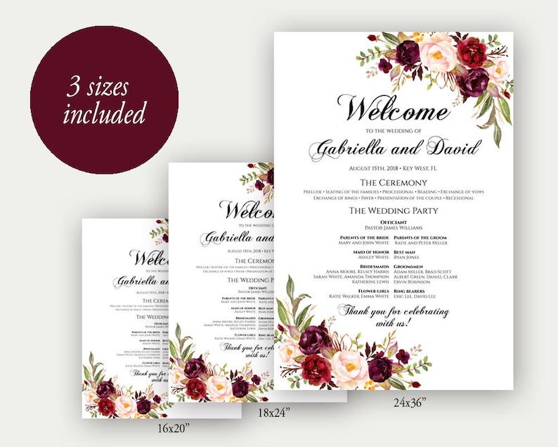 Wedding Program Poster Large Wedding Program Wedding Poster - Etsy