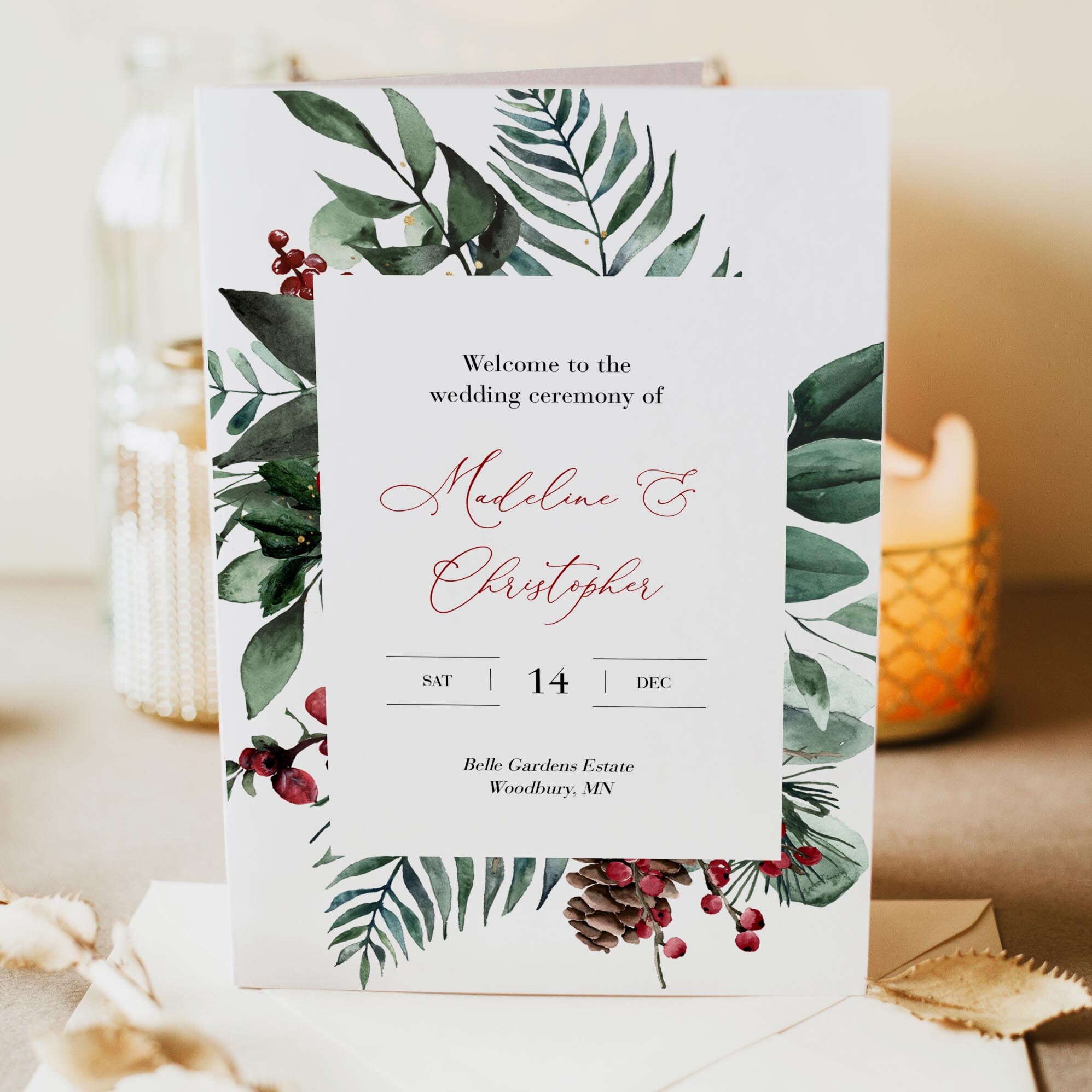 Winter Folded Wedding Program Template Editable Folded | Etsy