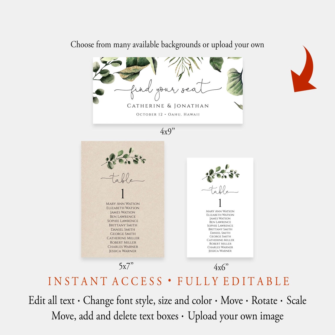 Greenery Seating Chart Template Editable Wedding Seating - Etsy