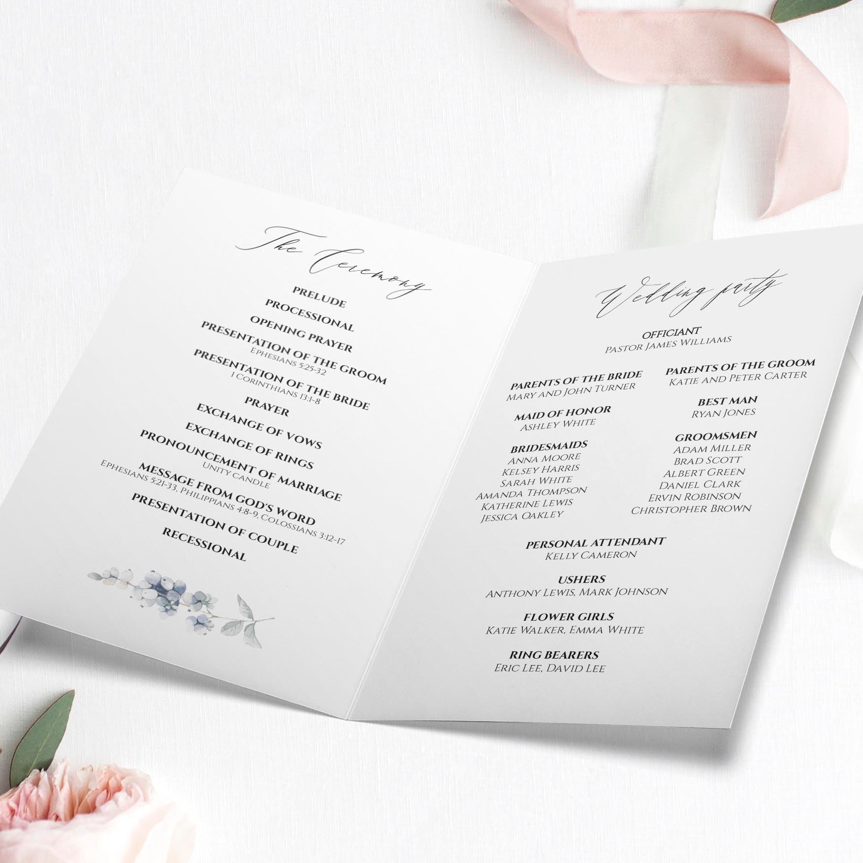 Folded Wedding Program Template Download Fully Editable - Etsy