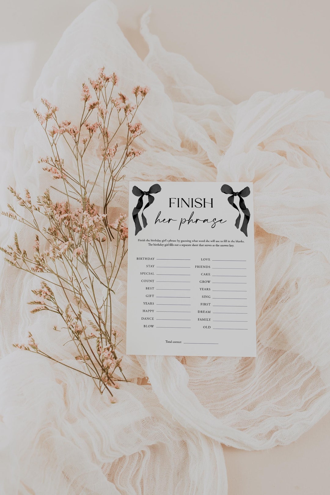 Bow Finish the Phrase Birthday Game for Her Printable Adult Birthday ...