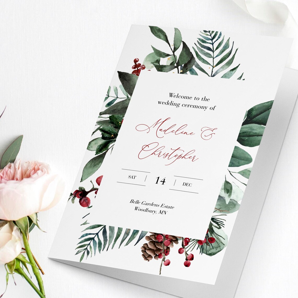 Winter Folded Wedding Program Template Editable Folded | Etsy