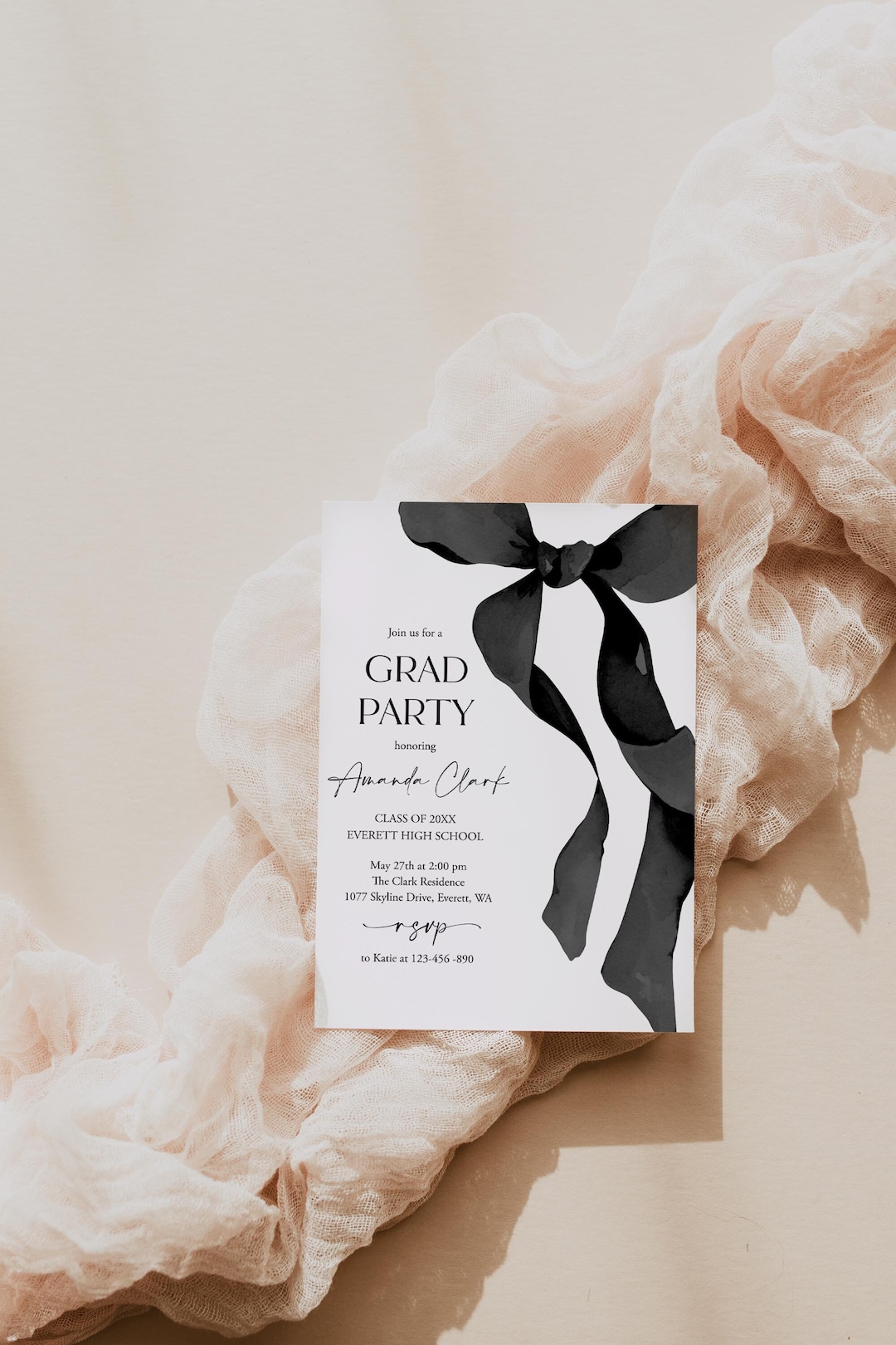 Graduation Party Invitation Black Bow Digital Graduation Announcement ...