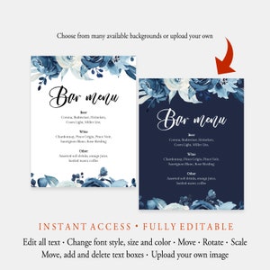 Blue and Silver Bar Menu Sign Template, Instant Download, the Bar Sign ...