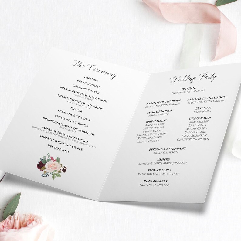 Folded Wedding Program Template Folded Ceremony Template Etsy