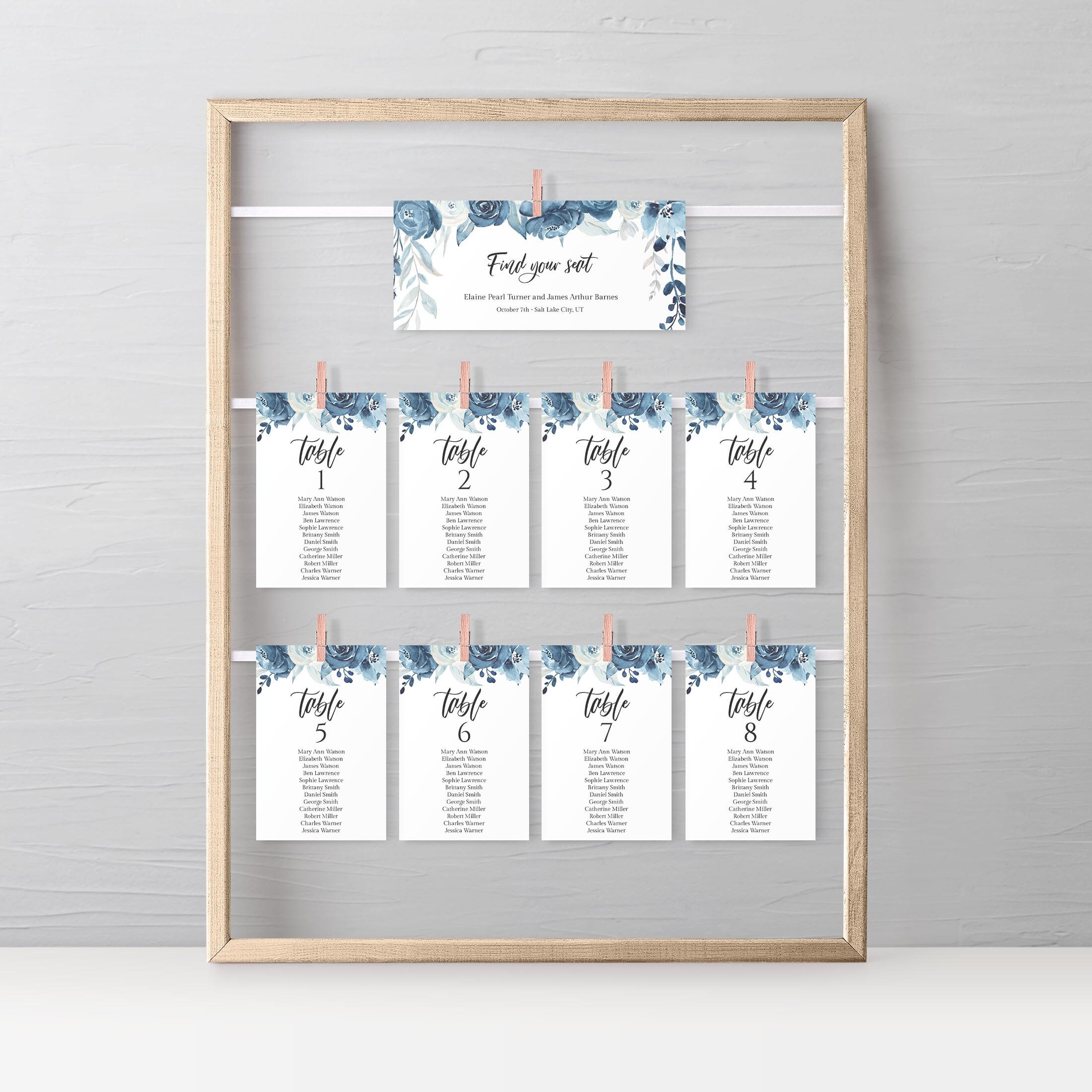 Blue and Silver Seating Chart Template Editable Seating - Etsy