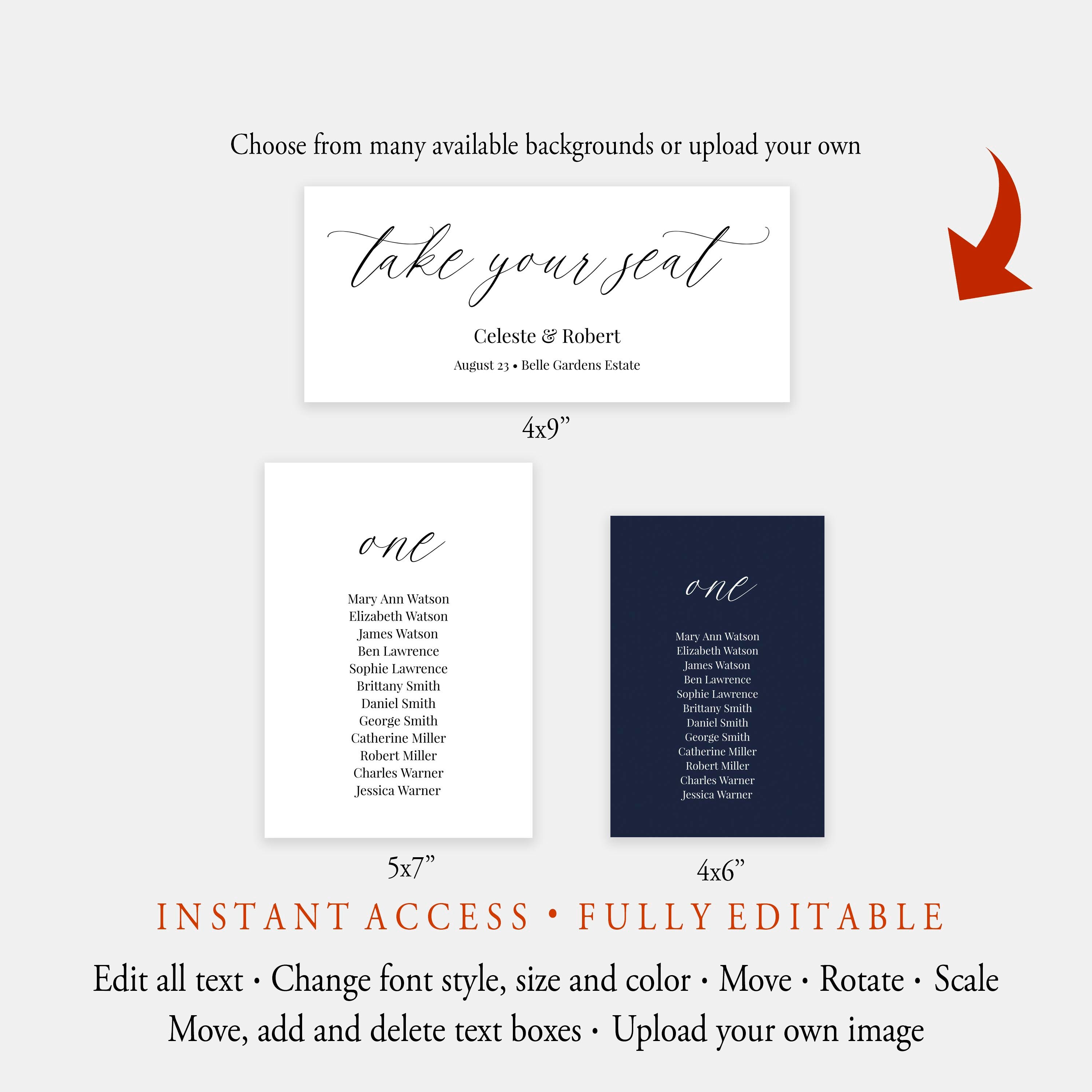 Modern Seating Chart Template Editable Script Seating Cards - Etsy