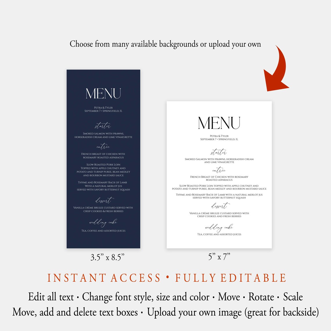 Classic Wedding Menu Template Download Editable Minimalist - Etsy