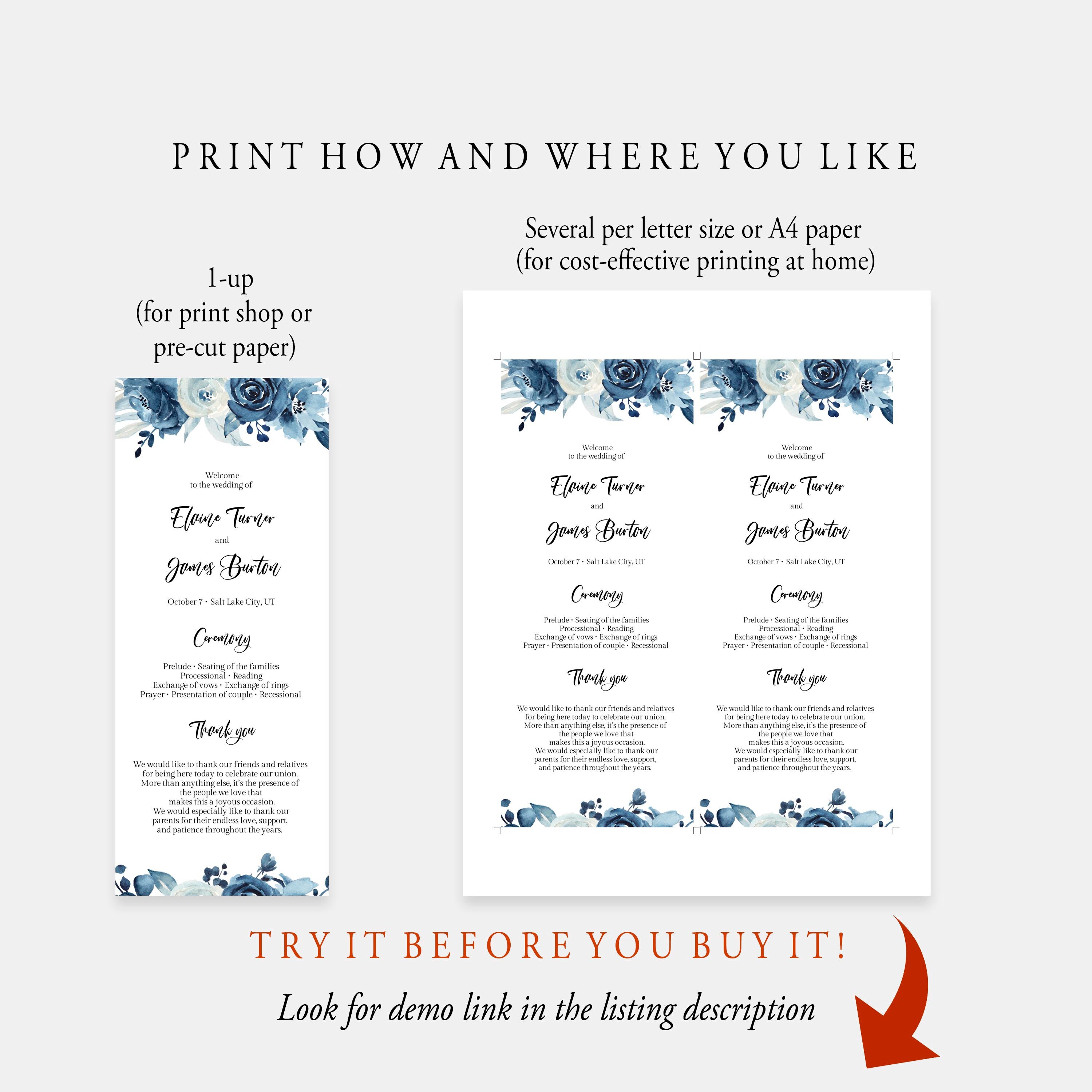 Blue and Silver Wedding Program Template Editable Printable - Etsy