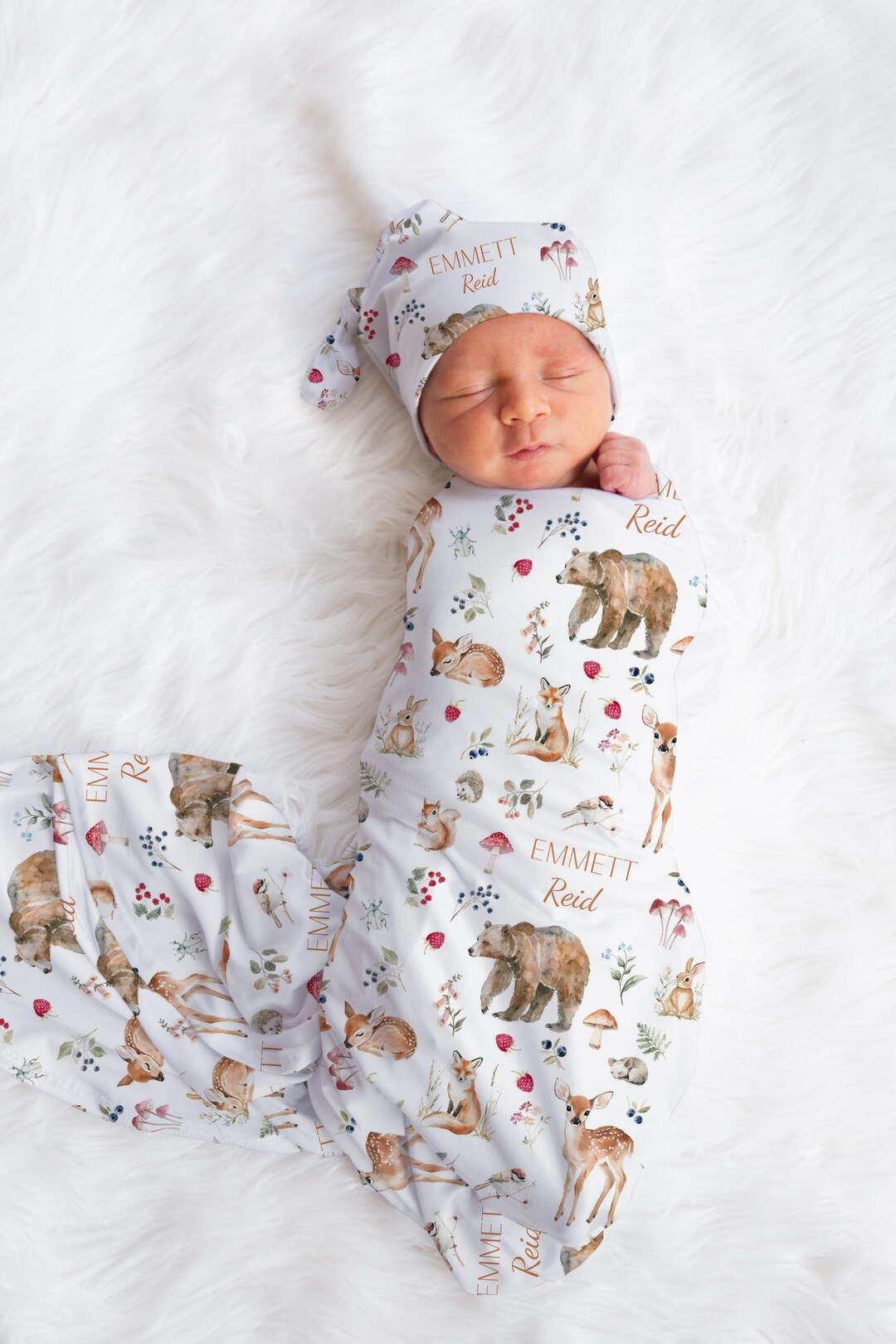 Custom Woodland Swaddle Set Forest Animal Swaddle Blanket Woodland ...