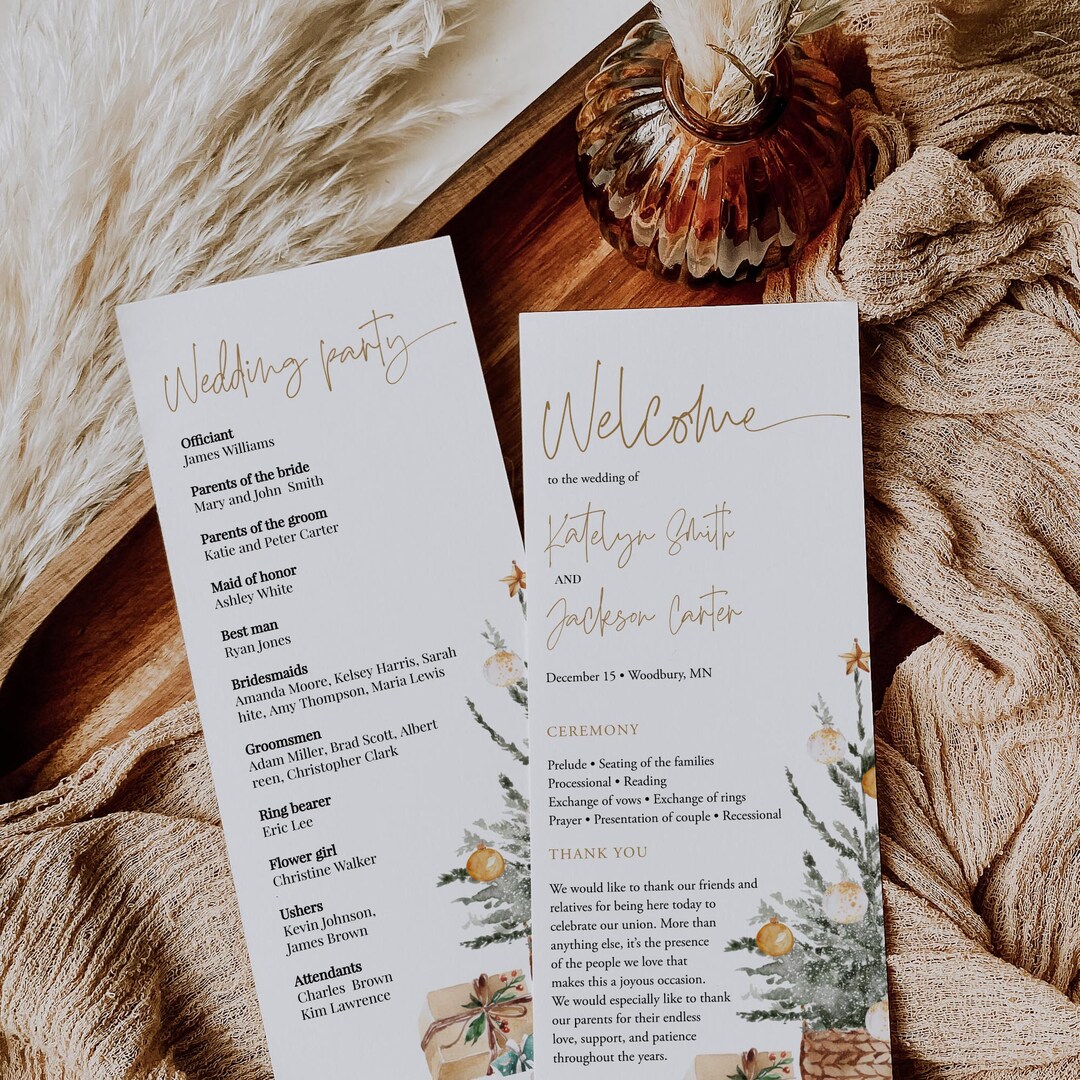 Winter Wedding Program Template Printable Christmas Ceremony Template Download Holiday Wedding ...