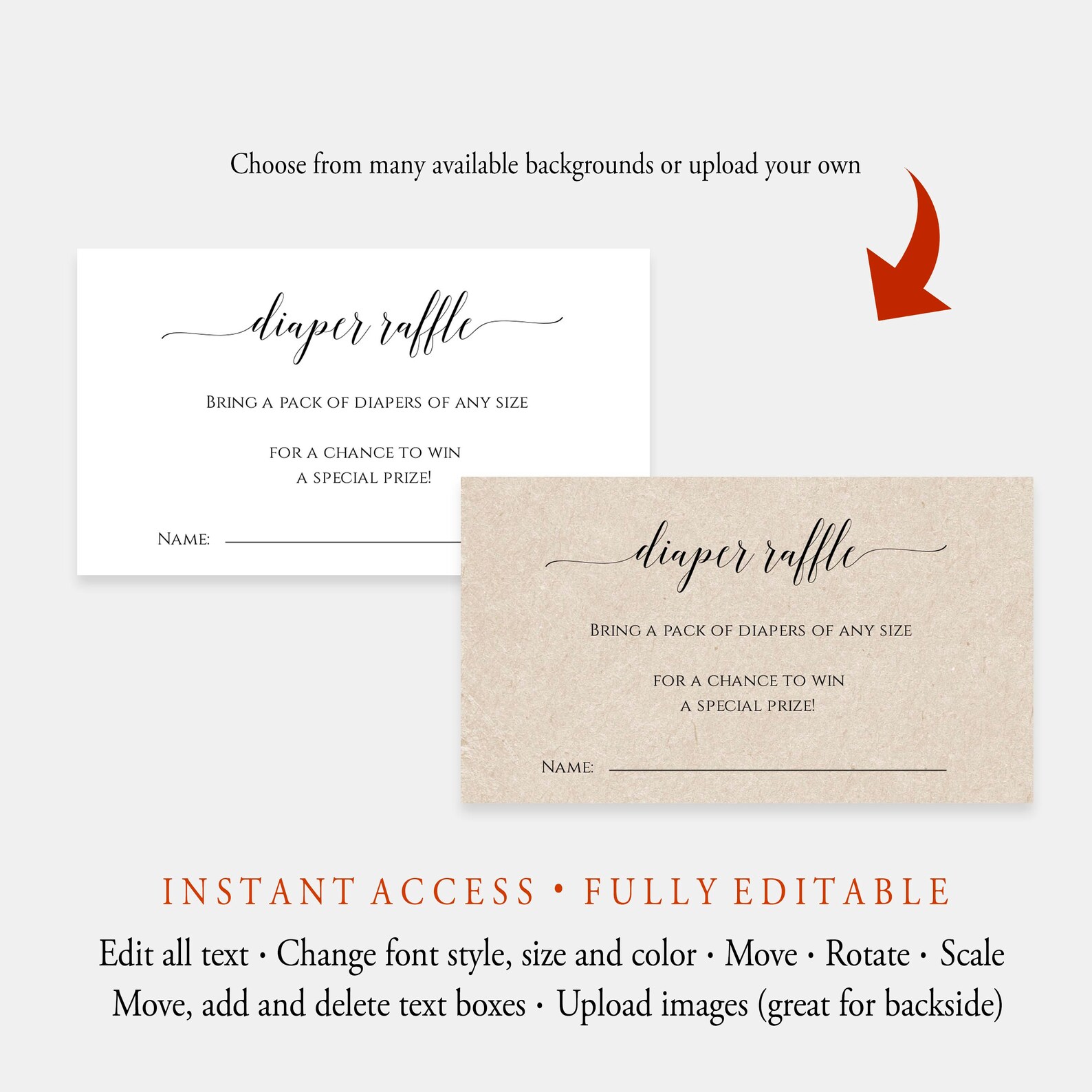 Diaper Raffle Card Insert Diaper Raffle Ticket Editable - Etsy