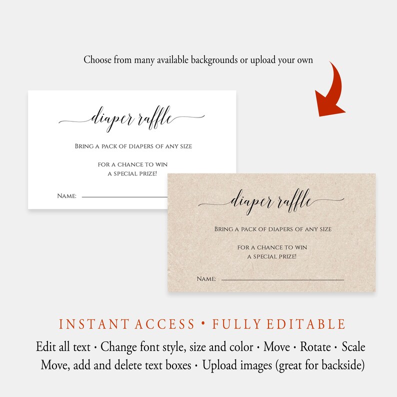 Diaper Raffle Card Insert Diaper Raffle Ticket Editable - Etsy