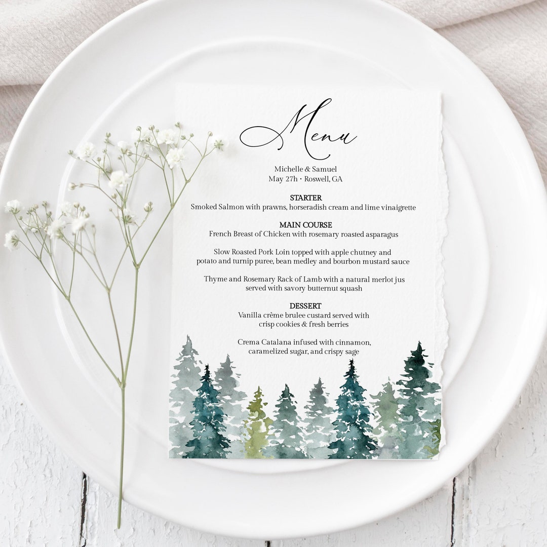 Forest Menu Template, Outdoor Dinner Menu, 2 Sizes, Printable Wedding ...