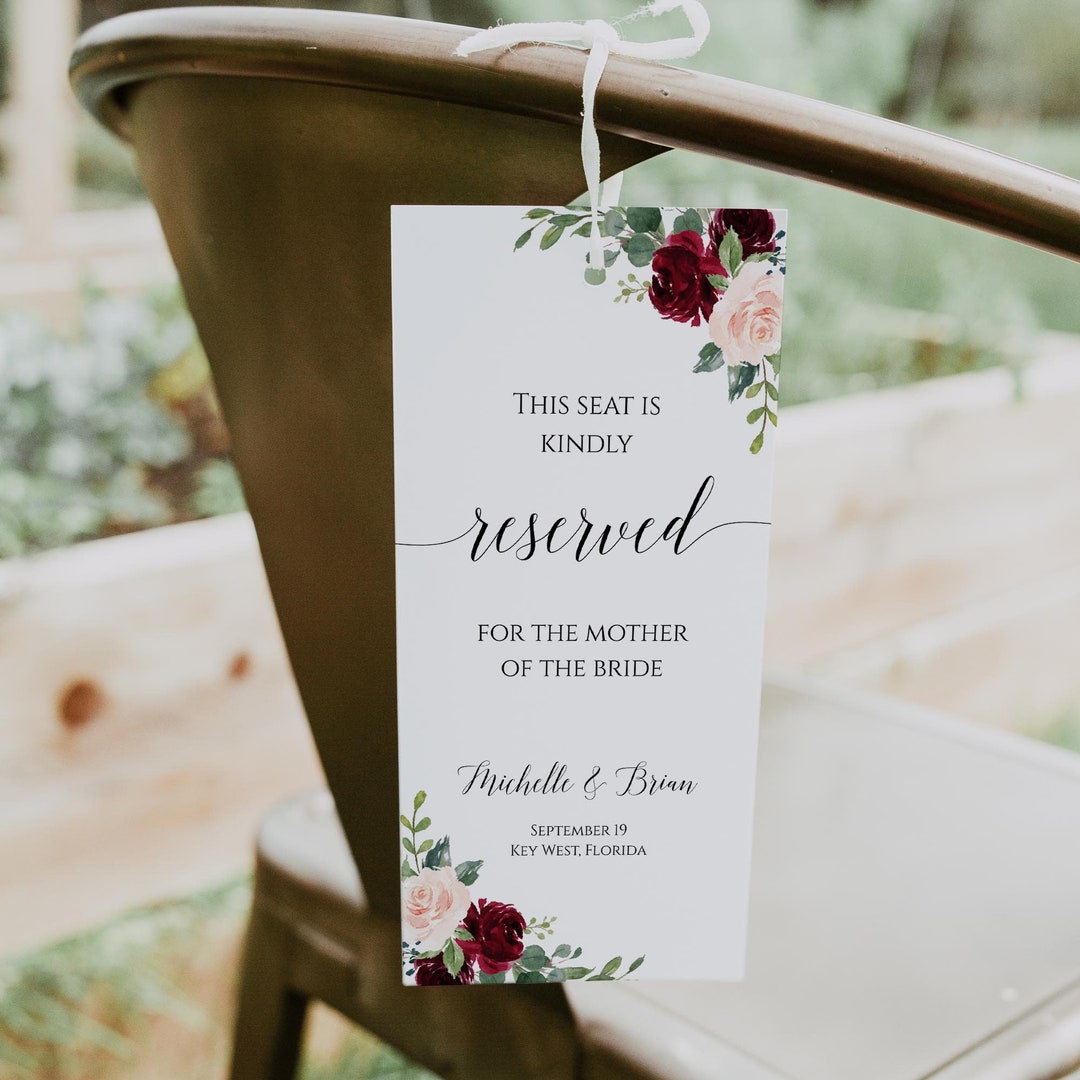 Reserved Chair Tag Template Download, Editable Reserved Seating Tag ...