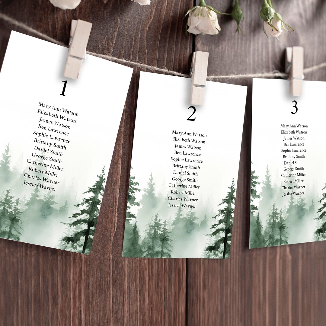 Pine Tree Seating Chart Forest Seating Card Editable Mountain Wedding ...