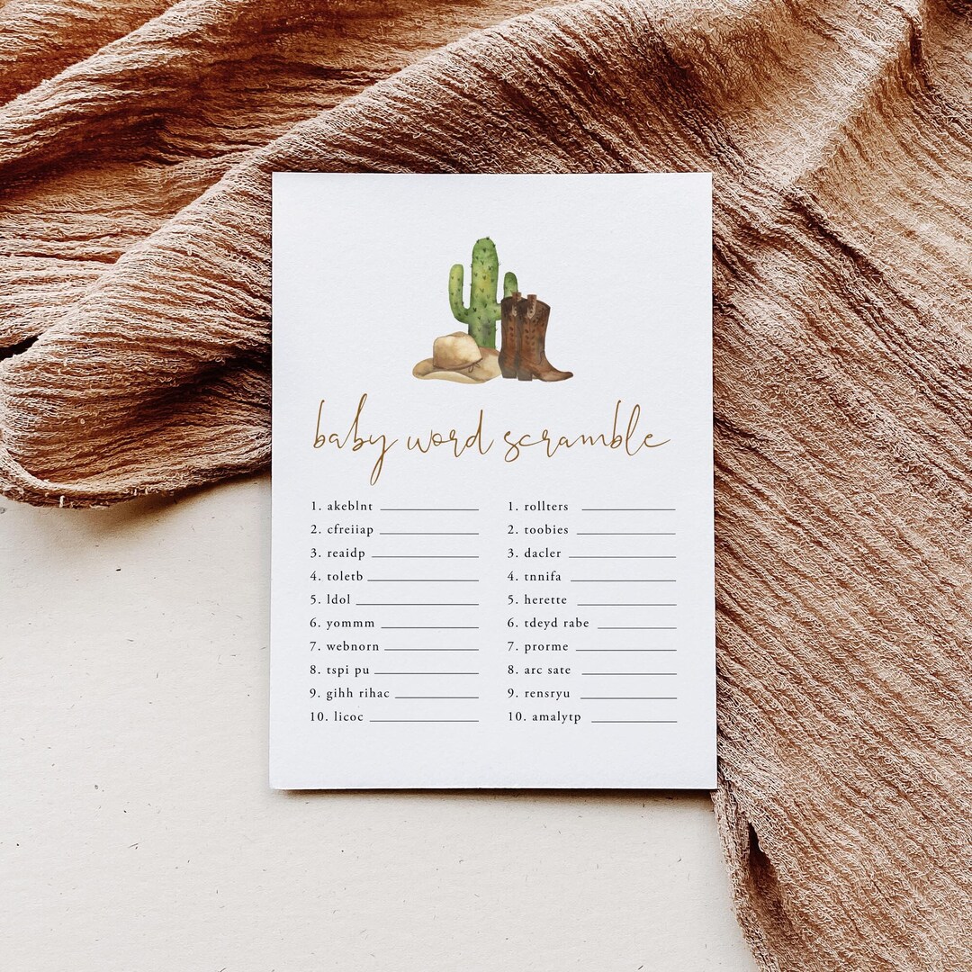 Baby Word Scramble Game Template Cowboy Boy Baby Shower Game Wild West ...