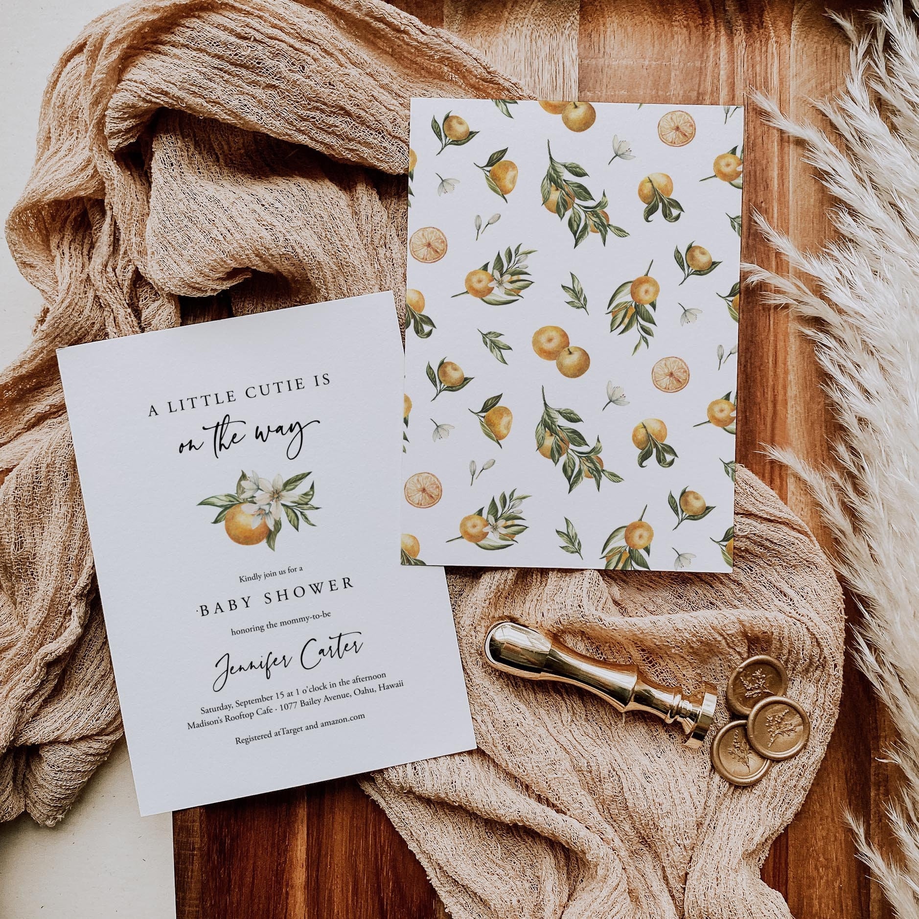 A Little Cutie is on the Way Invite, Orange Baby Shower Invitation ...