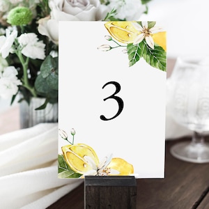 Lemon Table Number Template, Instant Download, Editable Table Numbers ...