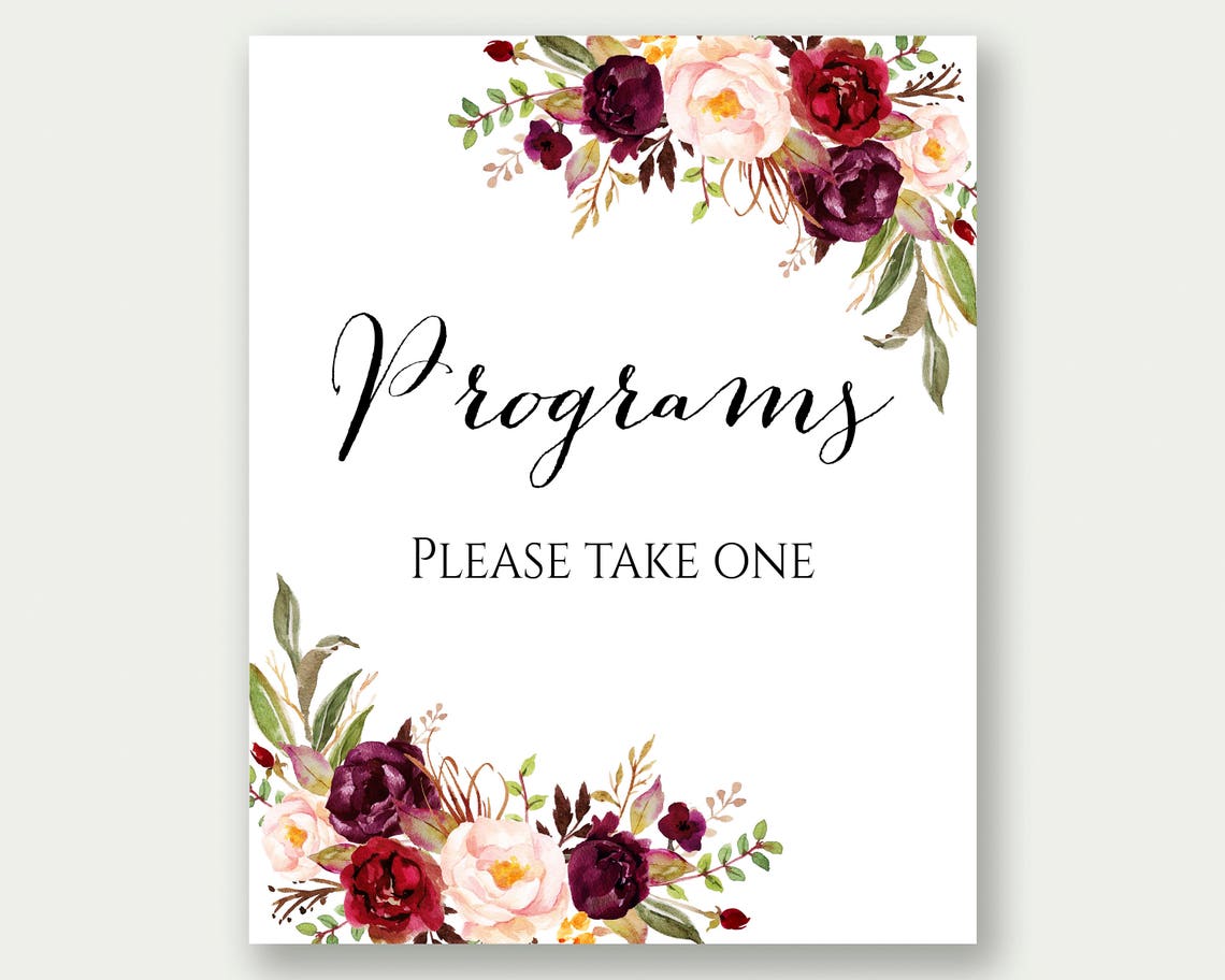 Wedding Program Sign Programs Sign Programs Please Take One | Etsy
