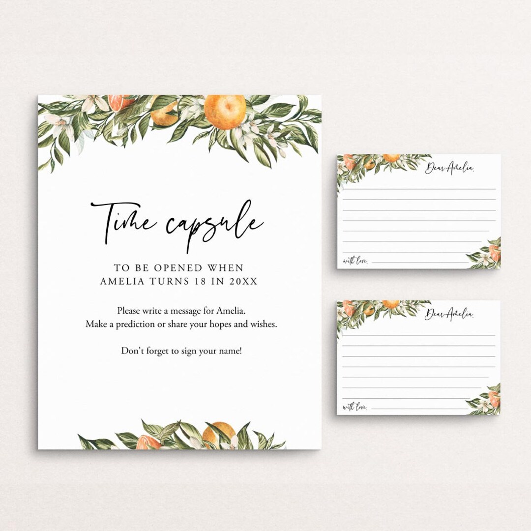 Orange Time Capsule Sign and Cards, First Birthday Citrus Time Capsule ...
