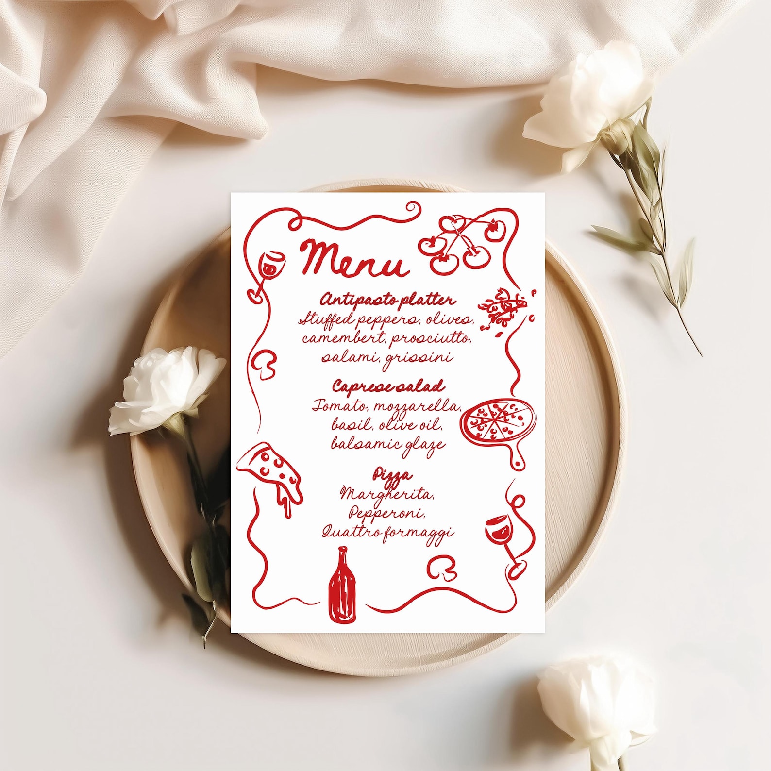 Hand Drawn Menu Italian Menu Card Whimsical Menu Doodle Illustration ...