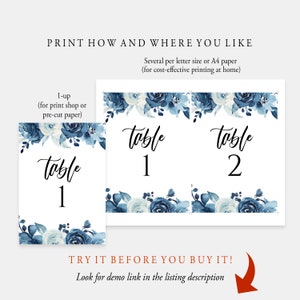 Blue and Silver Table Number Template, Wedding Table Numbers Printable ...