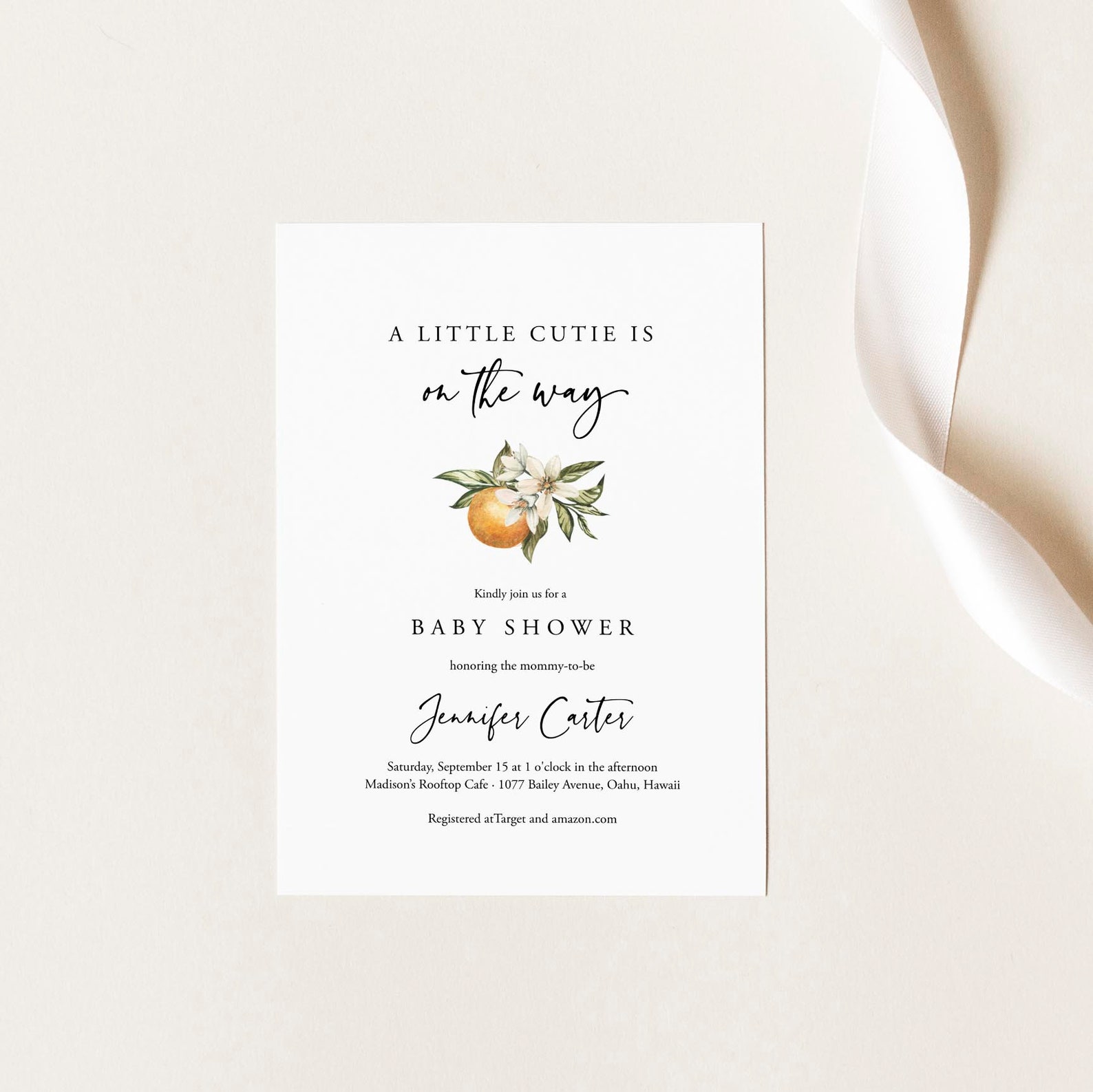 A Little Cutie is on the Way Invite, Orange Baby Shower Invitation ...