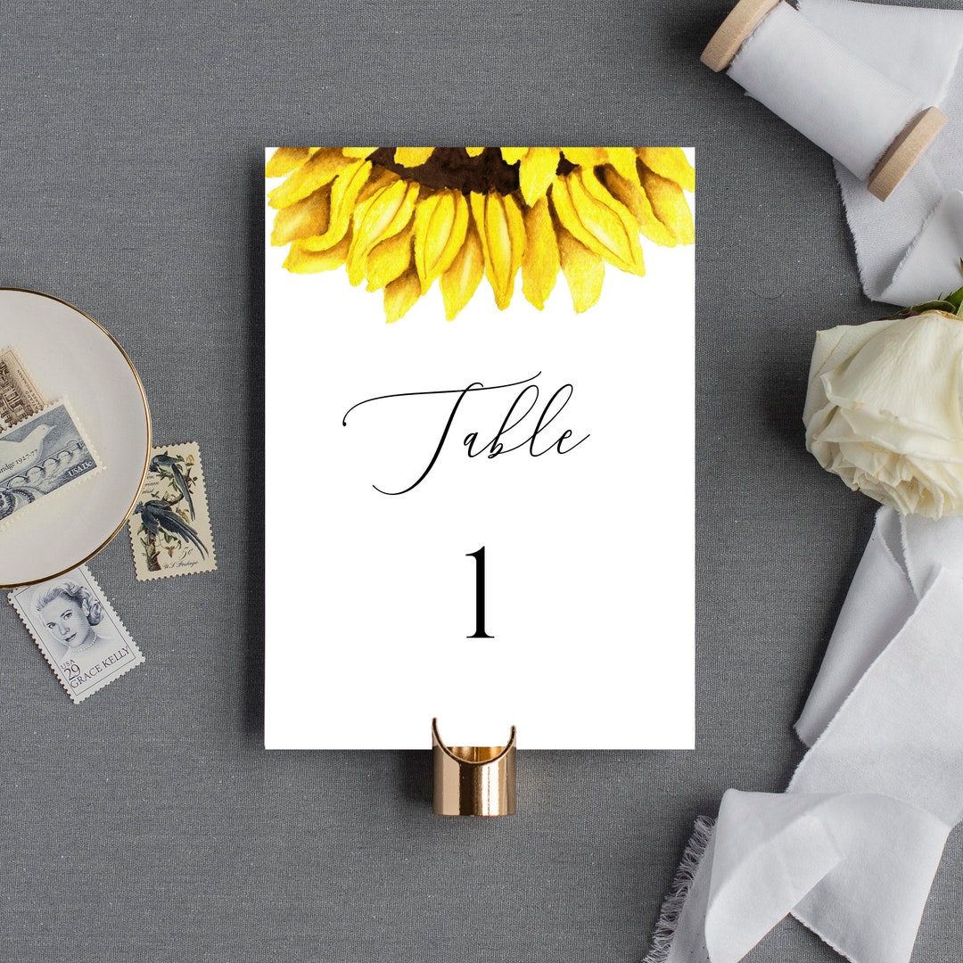 Sunflower Table Number Template, Instant Download, Editable Table ...