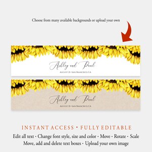 Sunflower Water Bottle Label Template, Instant Download, Wedding Favor ...