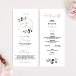 Greenery and Gold Wedding Program Template, Printable Ceremony Template ...