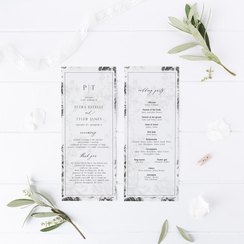 Formal Wedding Program Template Elegant Ceremony Template - Etsy